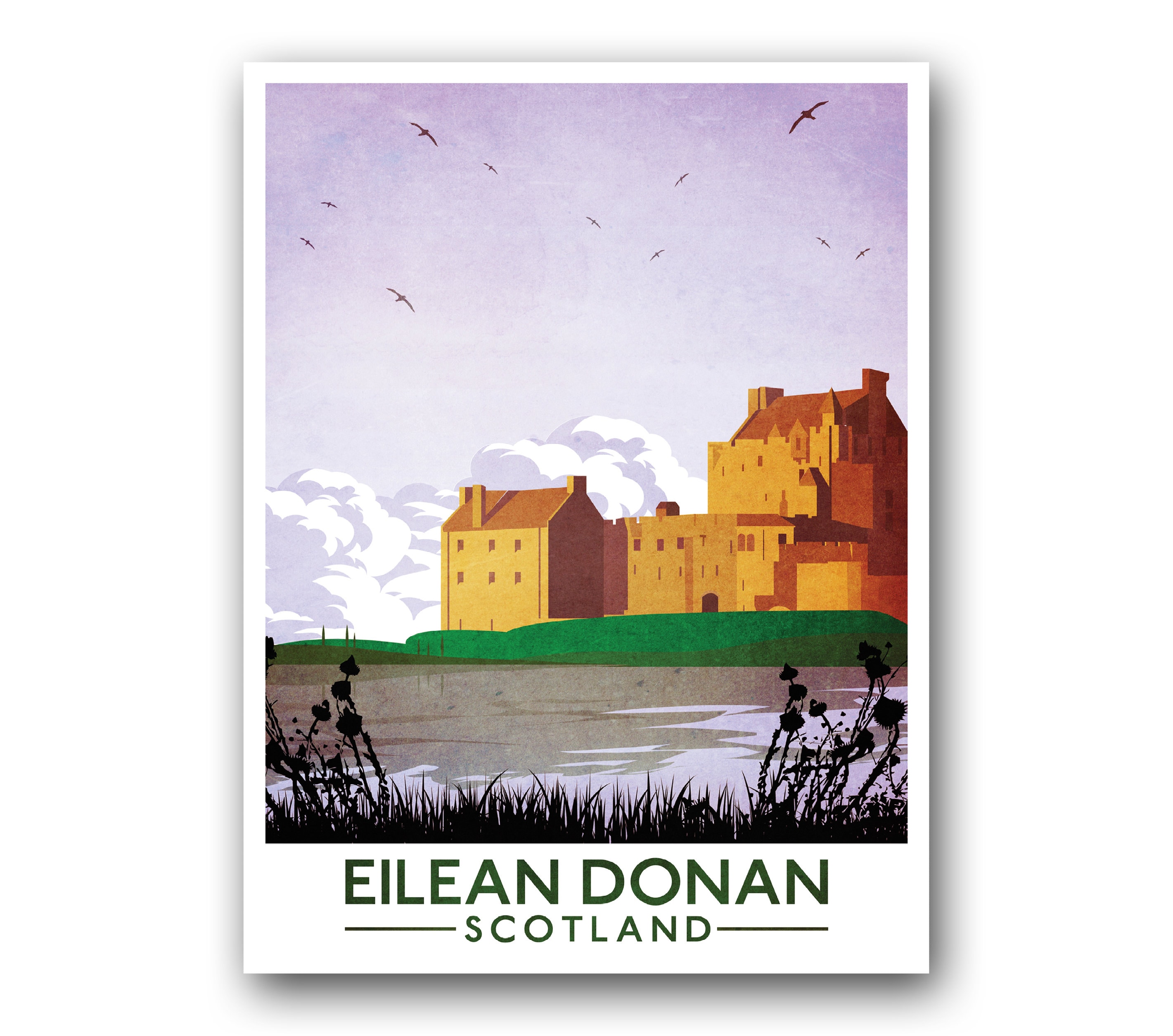 Home Décor Original Vintage Scotland Travel Poster Eilean Donan Castle ...