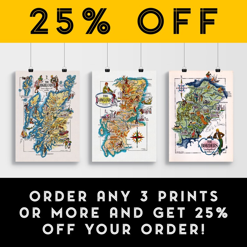 Pictorial Map of the Lowlands in Scotland - Edinburgh - Lanark - Ayr ...