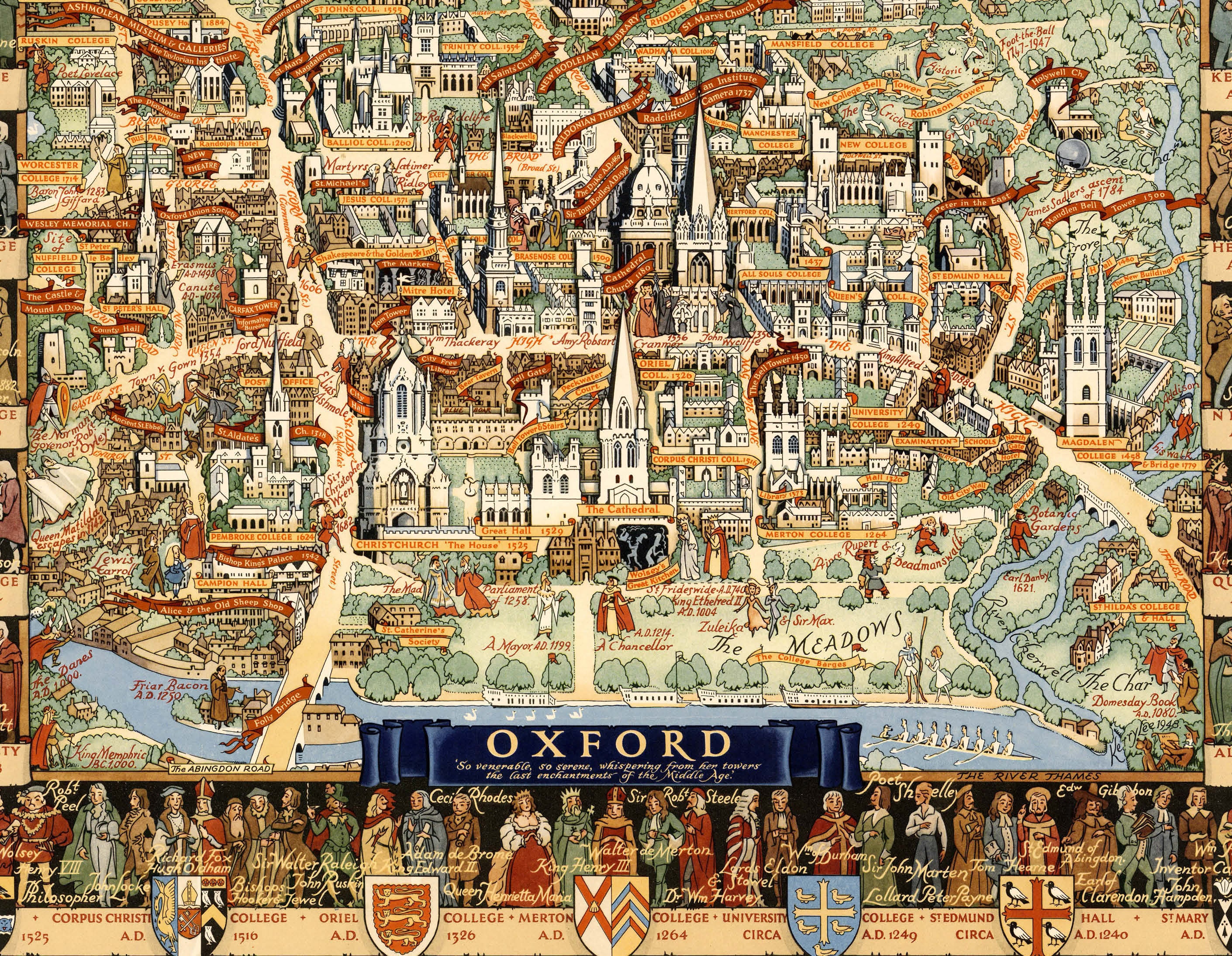 Oxford Pictorial Map Vintage Antique 1948 Old Map Wall - Etsy UK