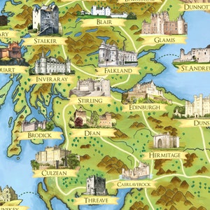 Scottish Castles - Illustrated Map - Scotland Print Poster - Dunnottar ...