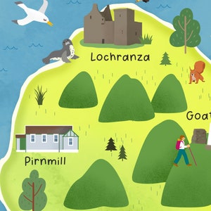 Isle of Arran Map | Pictorial Poster | Ayrshire | Lochranza | Brodick ...