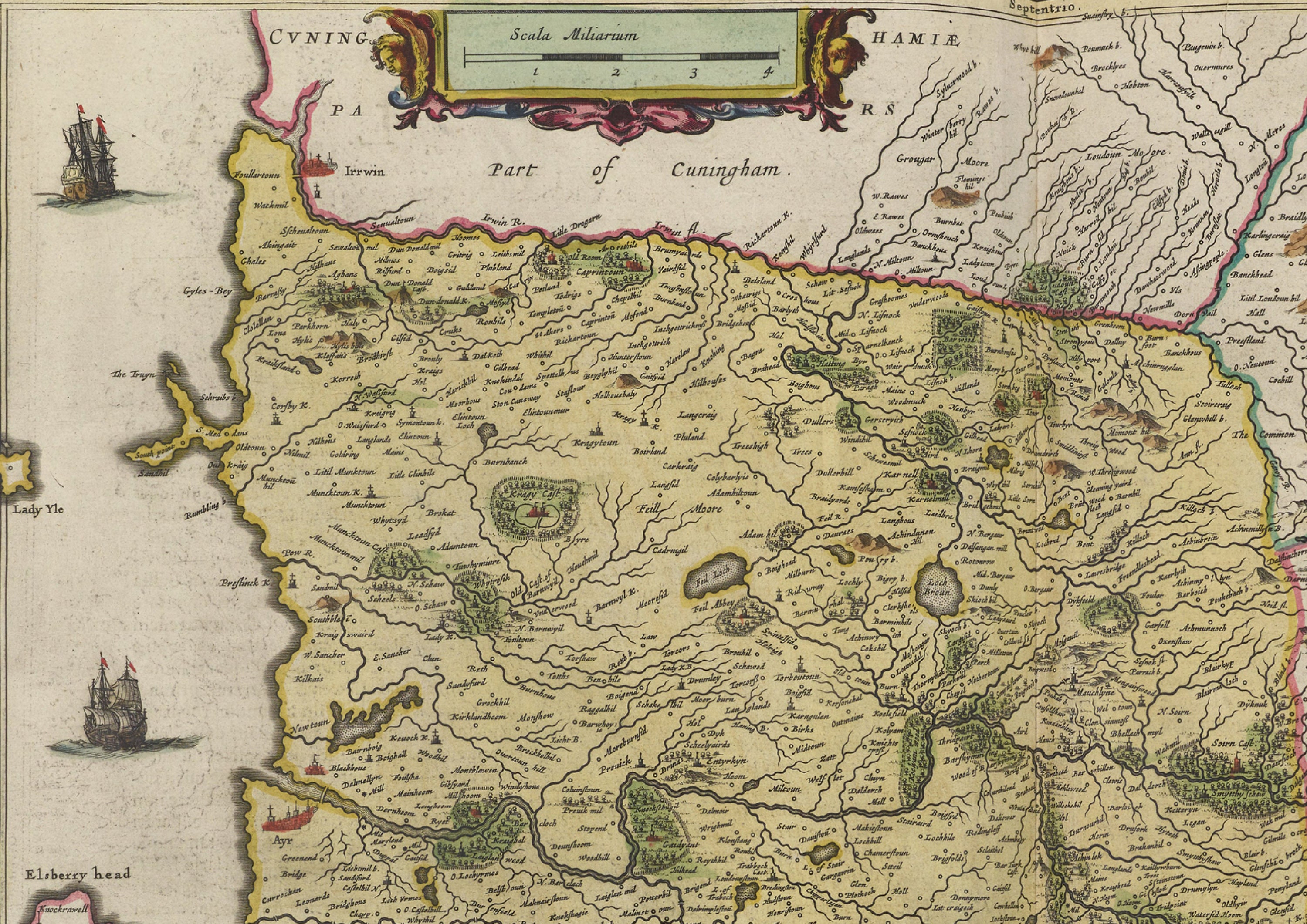 Old Ayr Map Coila Provincia Old Antique Map 1665 Blaeu - Etsy