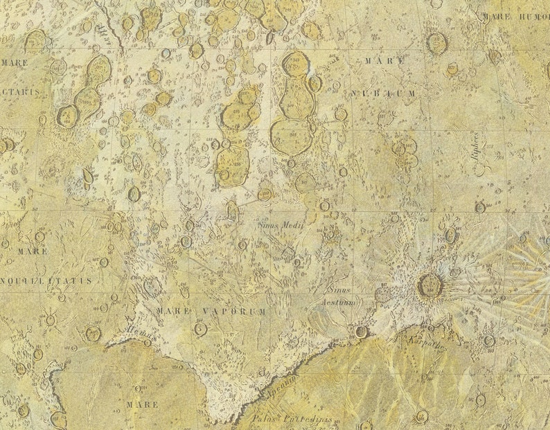 Moon Map Poster Illustrated Print Showing Craters Lunar Map - Etsy UK