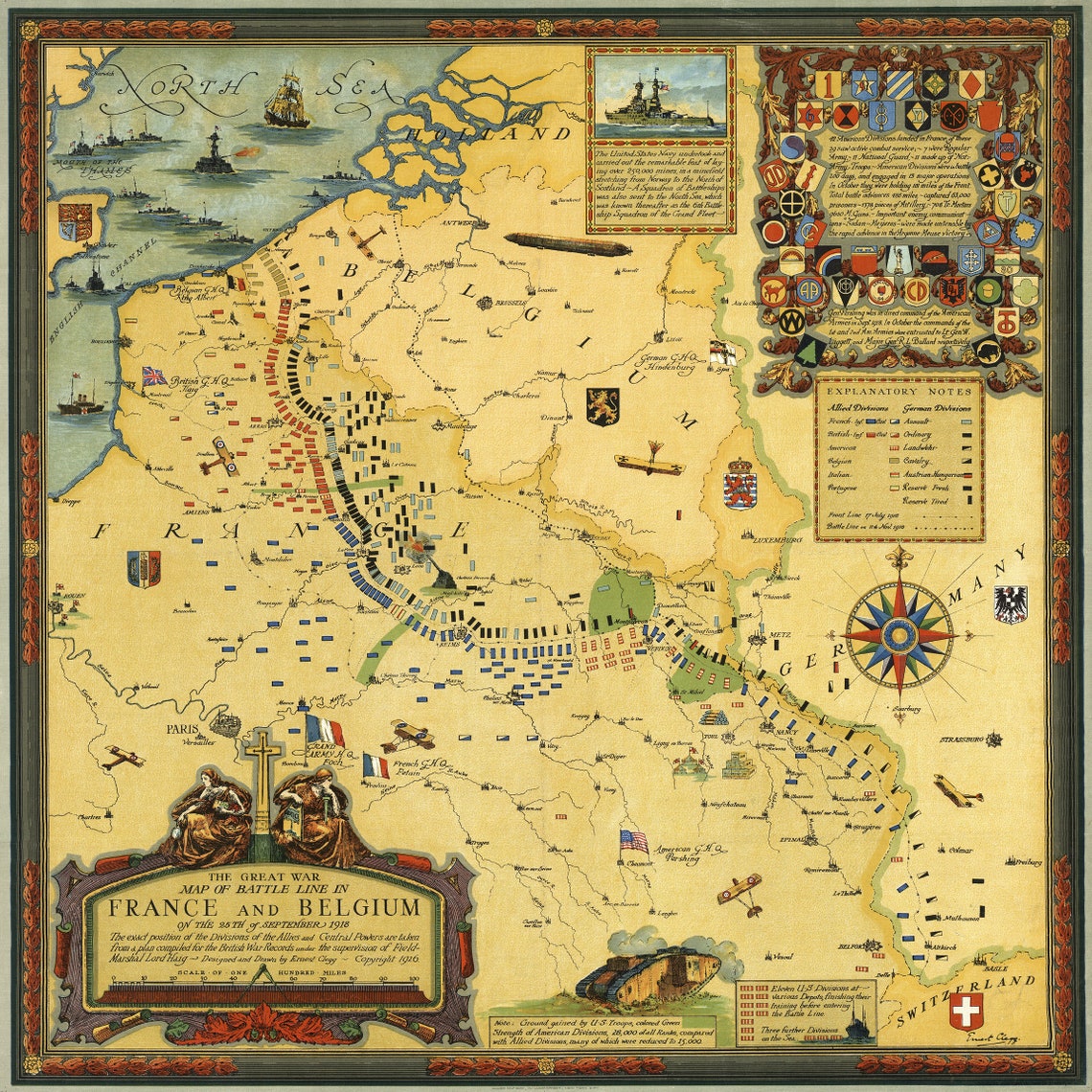 The Great War Map Historic WW1 War Poster Ernest Clegg | Etsy UK