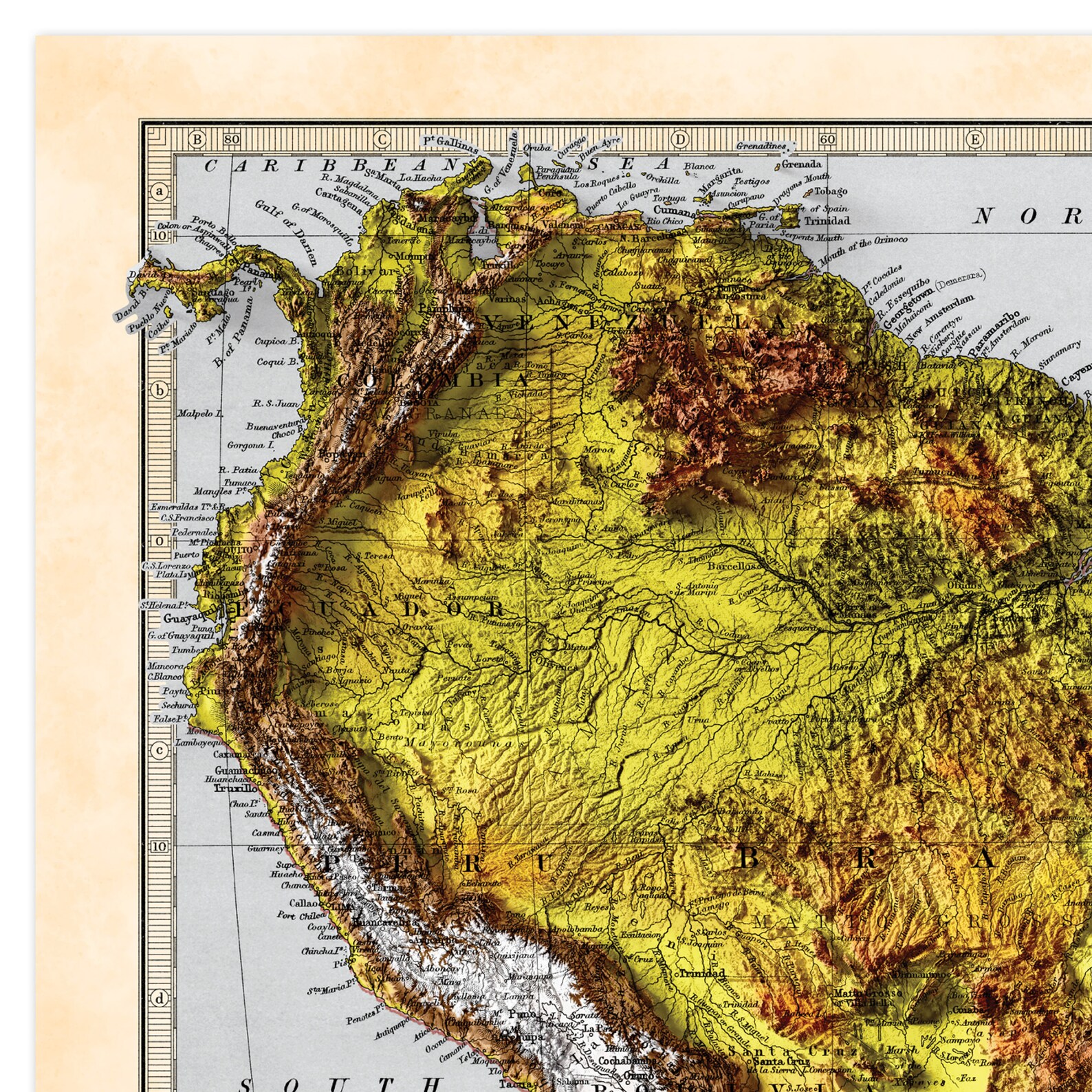 South America Map Elevation Map 2D Giclée Vintage Poster - Etsy