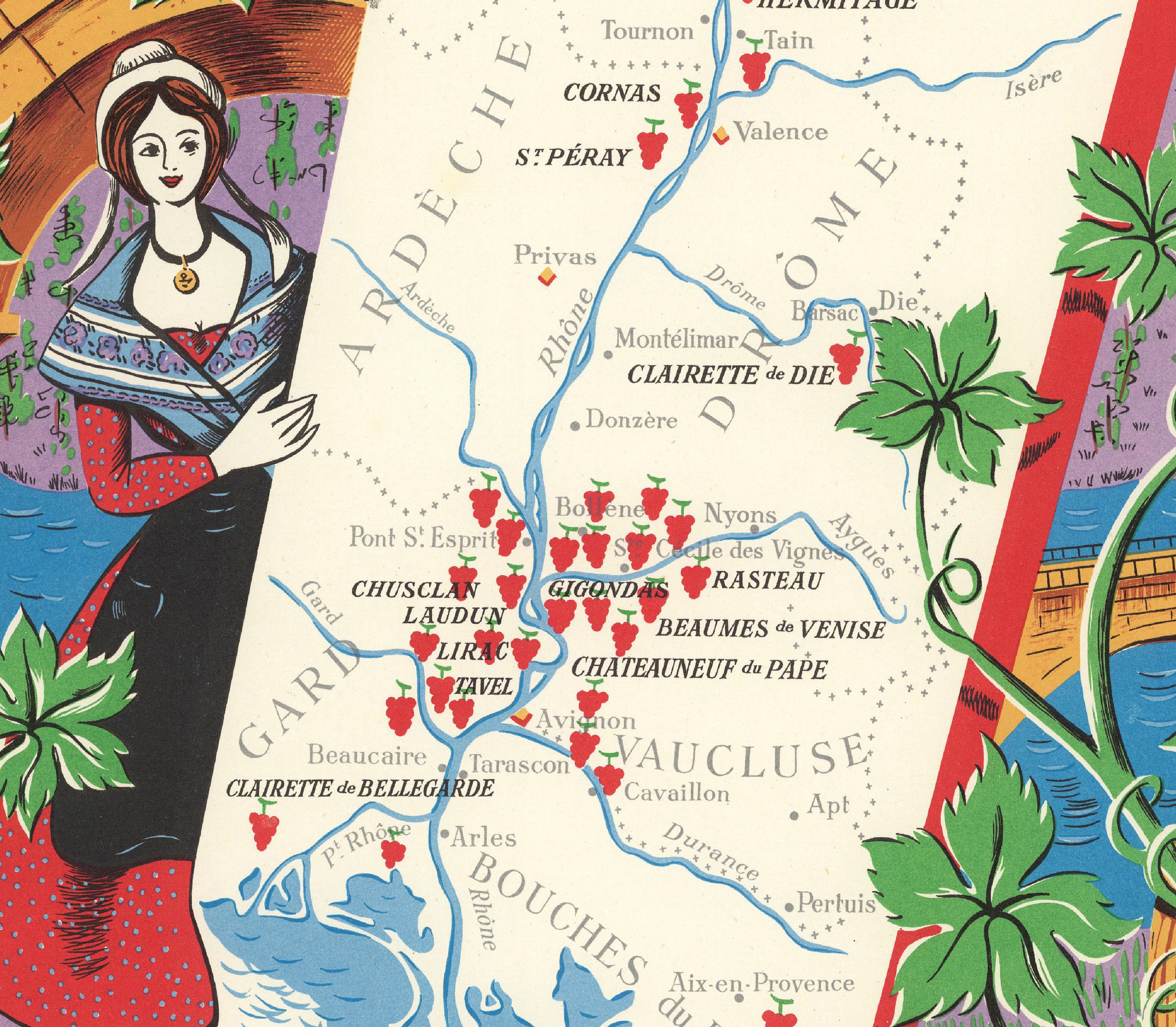 Cotes Du Rhone Vineyard Pictorial Map the Vineyards of - Etsy UK