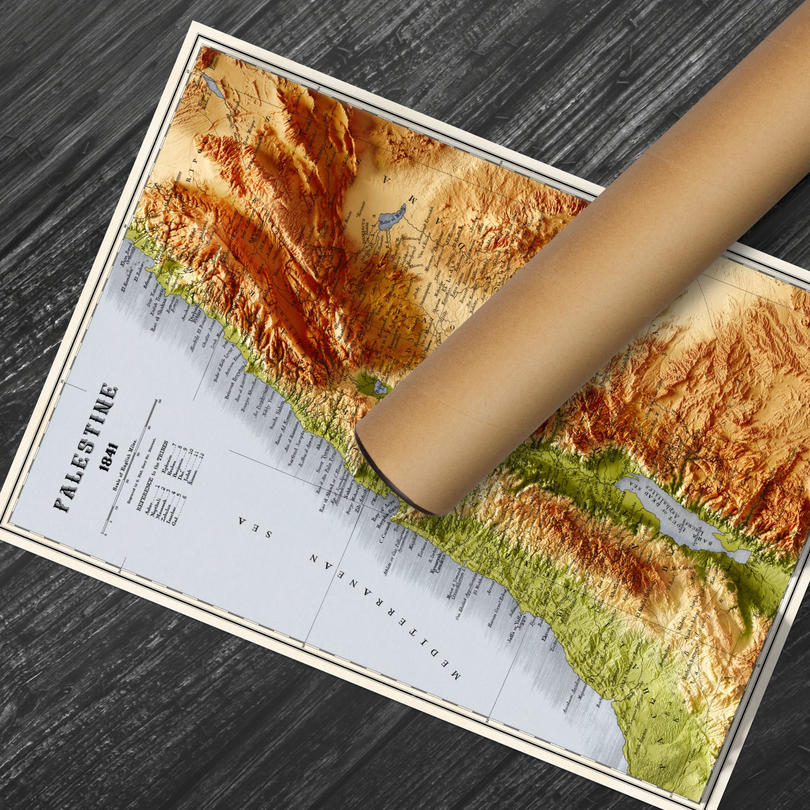 Palestine Map - Topographic Shaded Elevation Relief Map - Vintage Style ...
