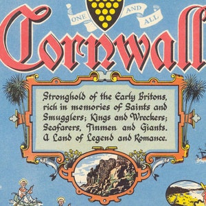 Cornwall, Stronghold of the Early Britons, Pictorial Map | Vintage ...