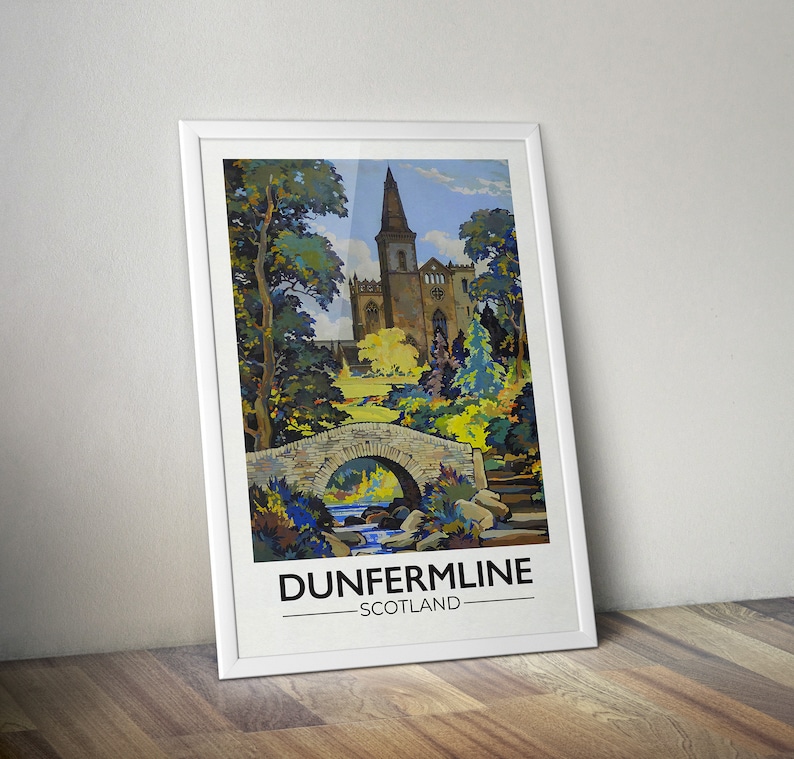 Dunfermline Travel Poster, Fife Bridge Illustration, Dunfermline Abbey ...