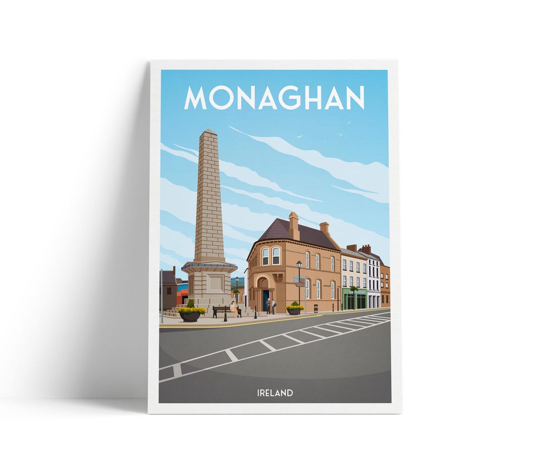 Monaghan Travel Poster Ireland | Illustrated Irish Town Wall Art Print ...