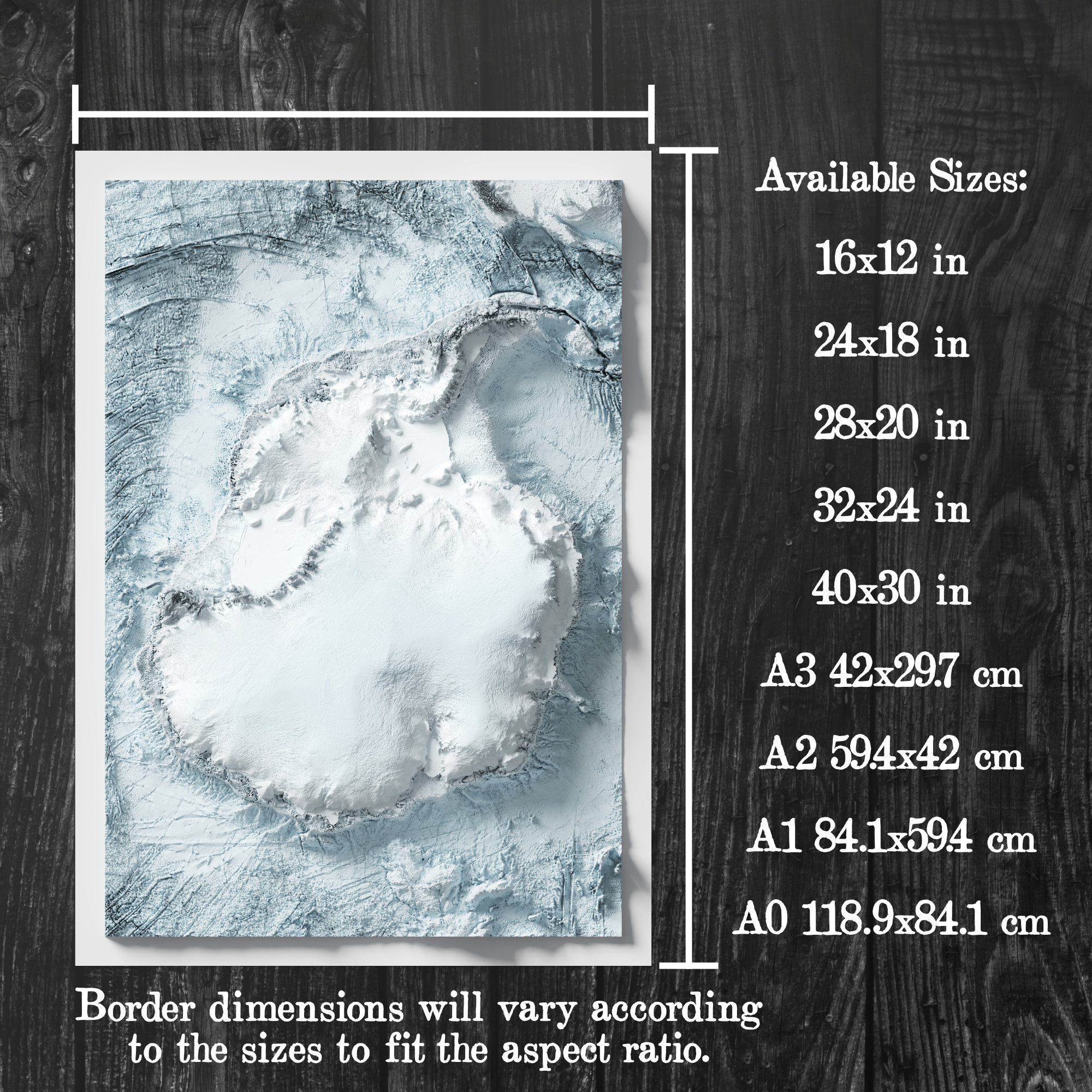 Antarctica Art Relief Map - 2D Bathymetric Print - South Pole Geology ...