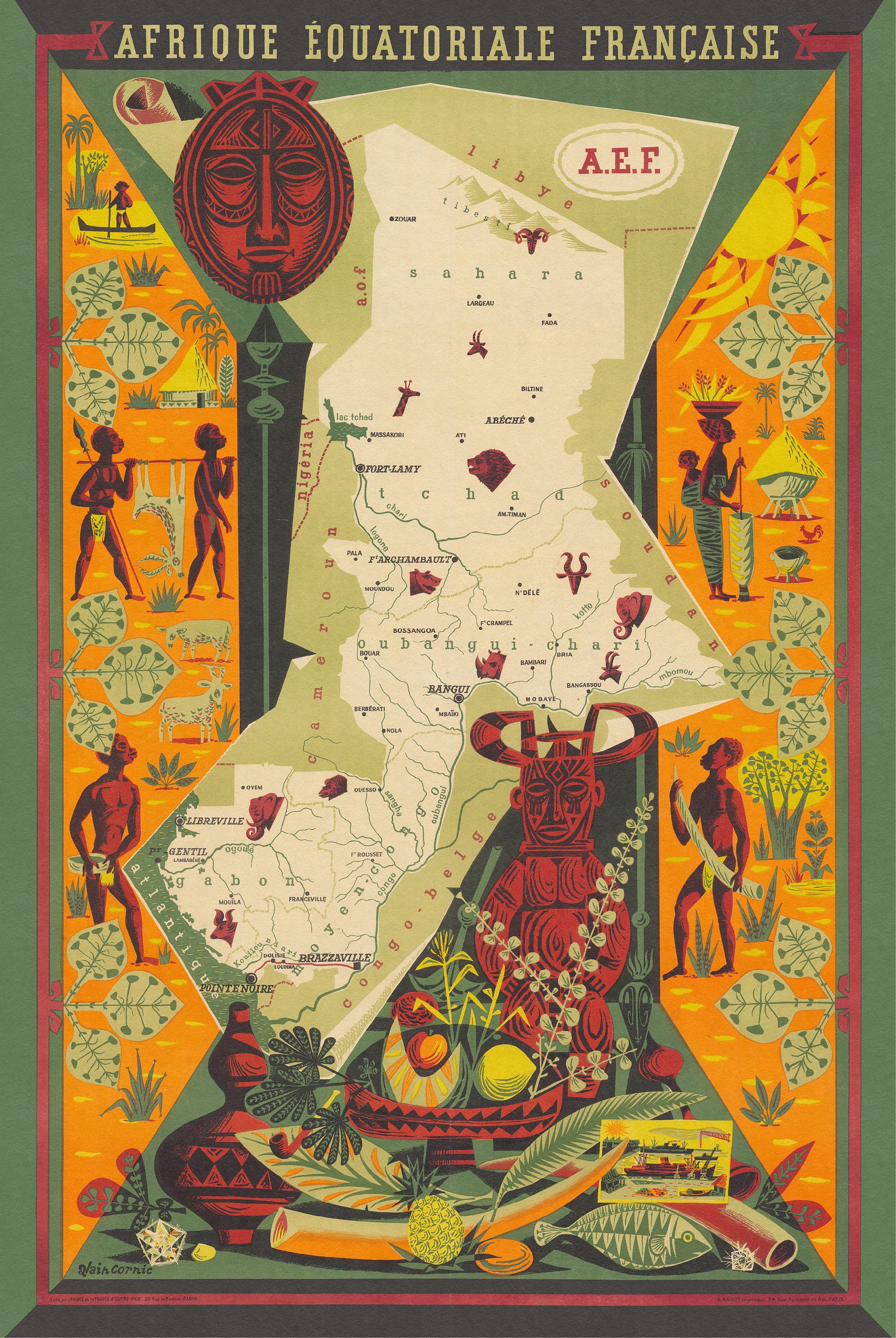Africa Pictorial Map Afrique Equatoriale Francaise. A.E.F. - Etsy