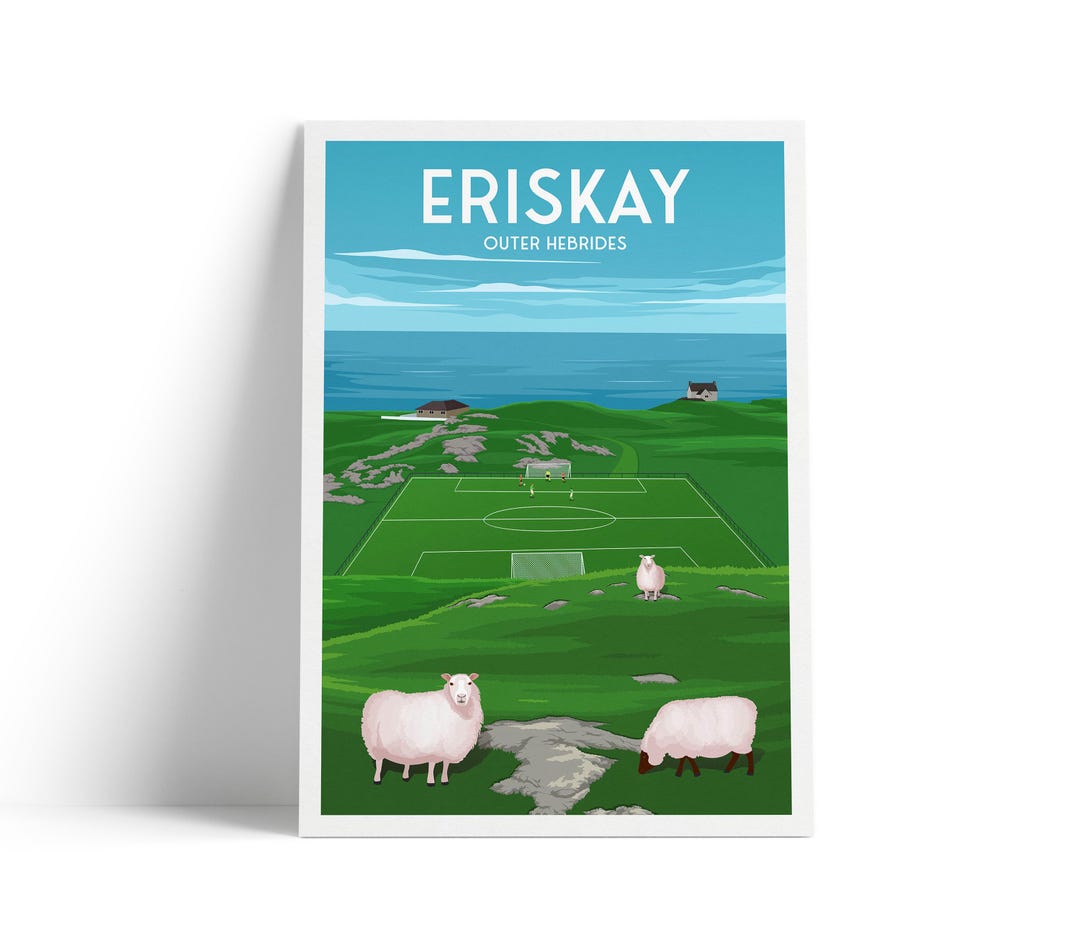 Eriskay Travel Poster – Football Pitch - Outer Hebrides Wall Art Print ...
