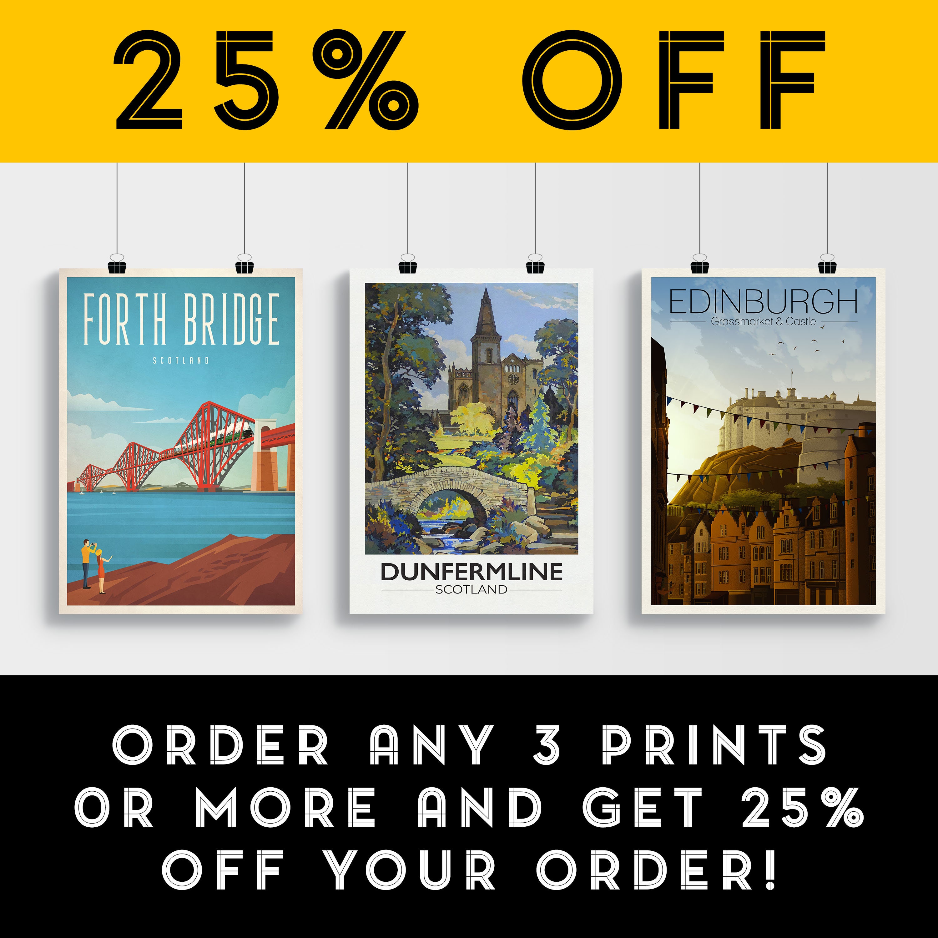 Dunfermline Travel Poster, Fife Bridge Illustration, Dunfermline Abbey ...