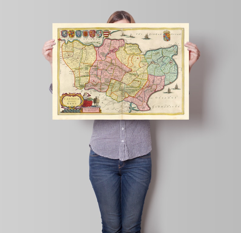 Old Map of Kent 1665 Joan Blaeu Maidstone Gillingham - Etsy