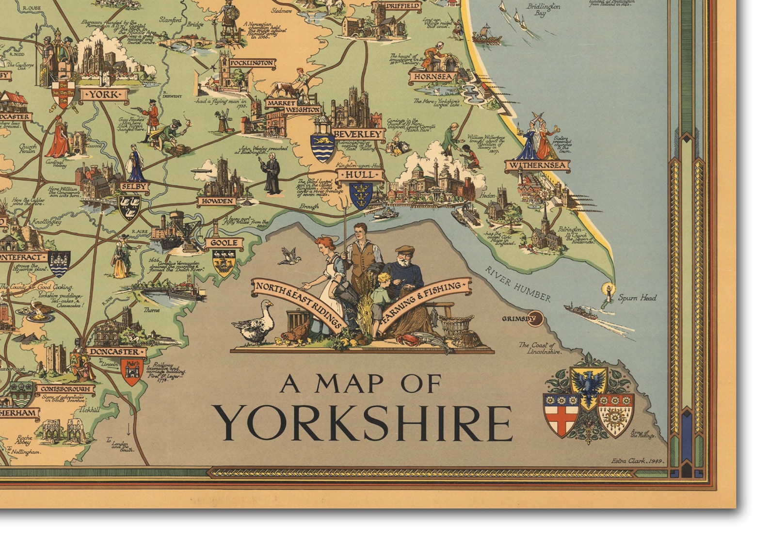 Old Map of Yorkshire | Vintage England | British Map | Pictorial Map ...