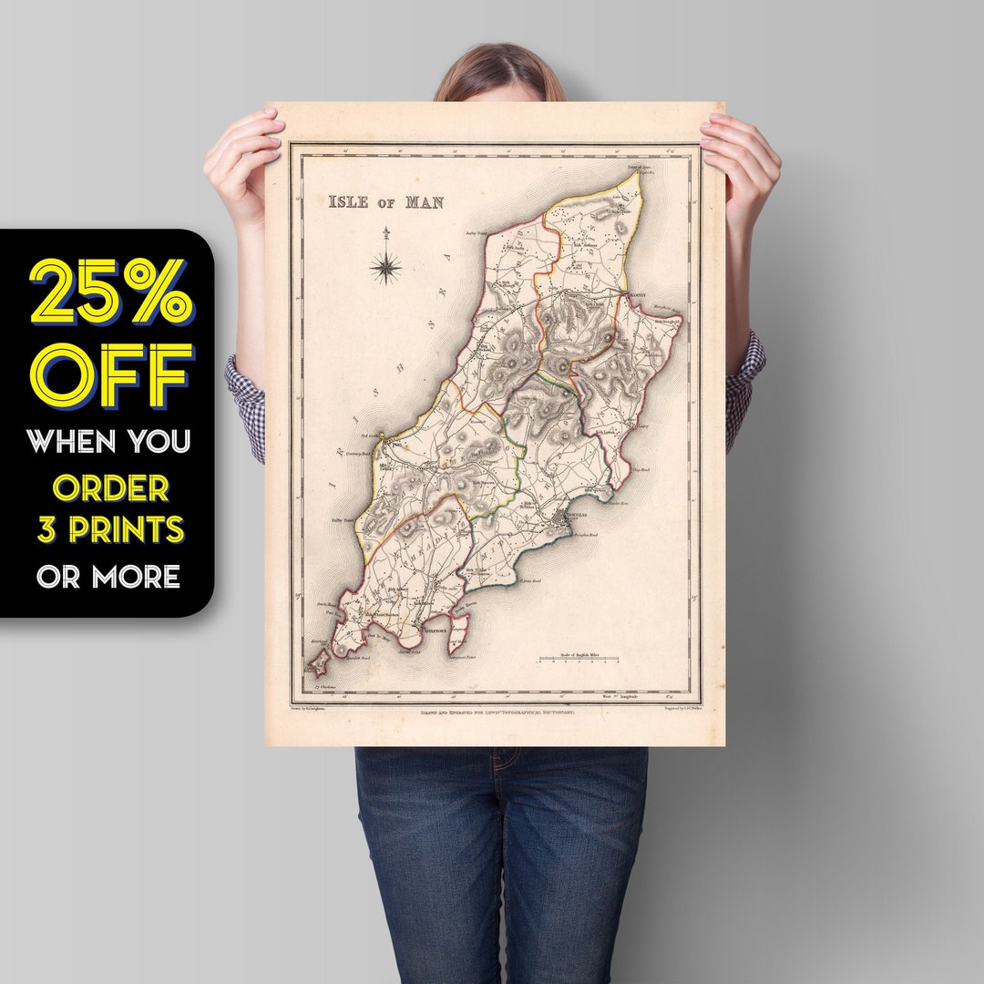 Old Map of Isle of Man | Vintage Poster | Samuel Lewis | 1844 - Etsy UK