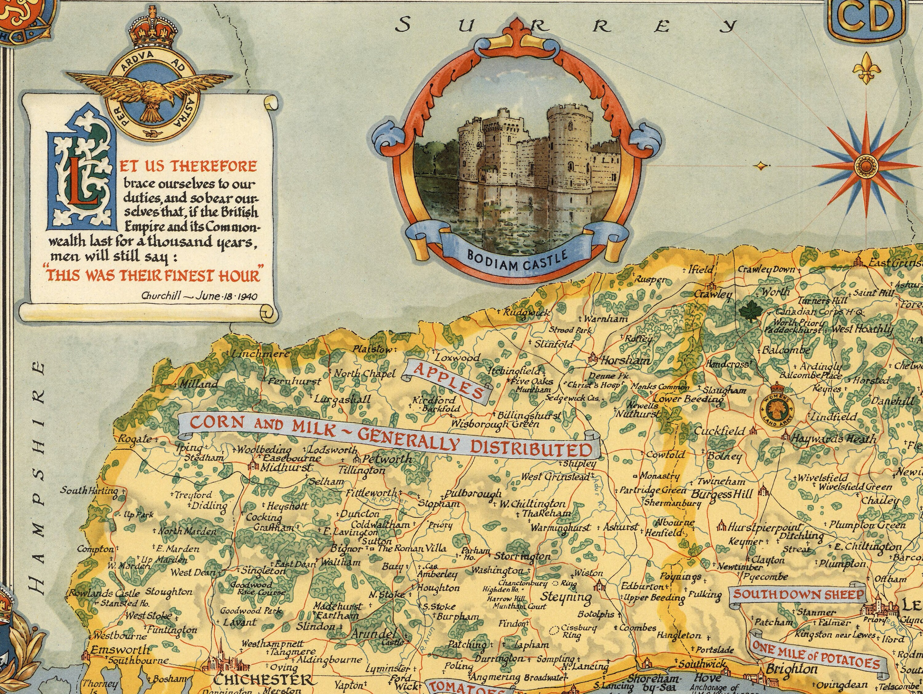 Sussex Map | Old 19th Century Map | United Kingdom's Counties |fine ...