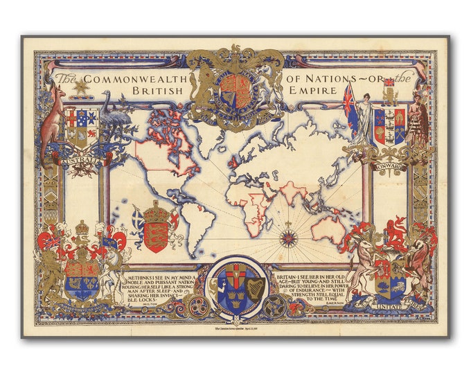 British Empire the Commonwealth Map 1937 Print Poster - Etsy