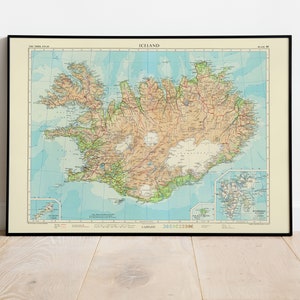Old Map of Iceland - 1955 - Vintage Map of Iceland- Retro Map - Wall ...