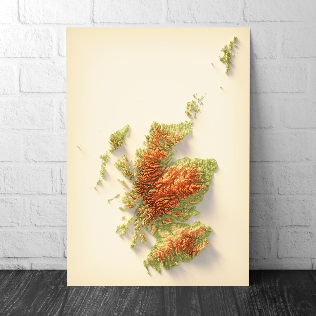 Scotland Art Relief Map - 2D Print - Scottish Geology - 2D Shaded ...