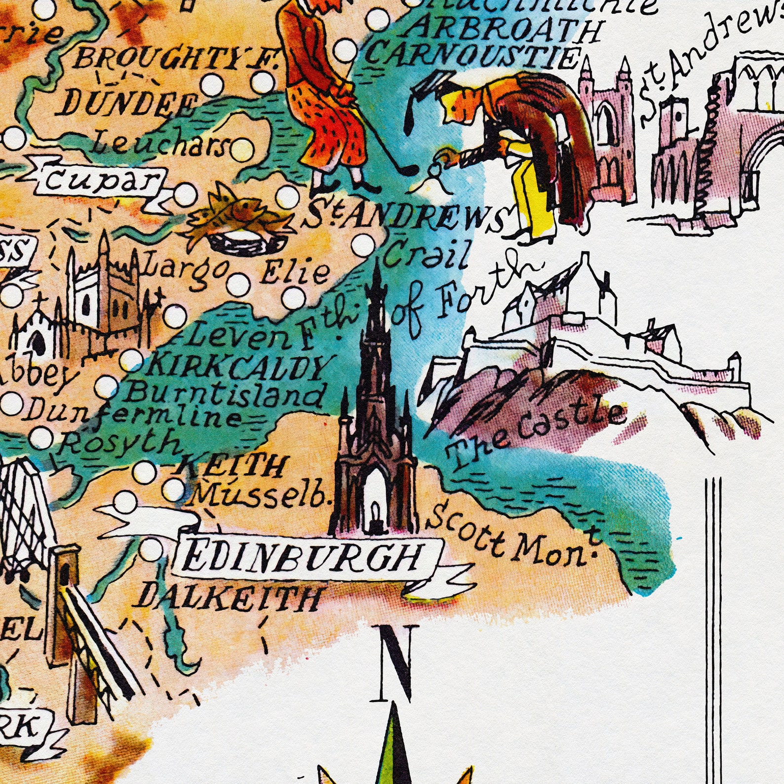 Pictorial Map of the Lowlands in Scotland Edinburgh Lanark - Etsy