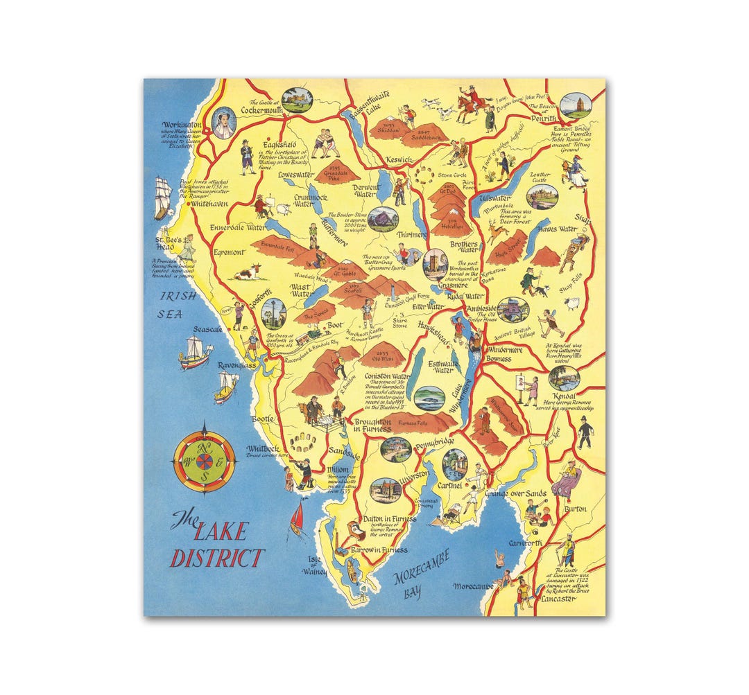 Lake District Map | Pictorial Poster | Ullswater | Keswick ...