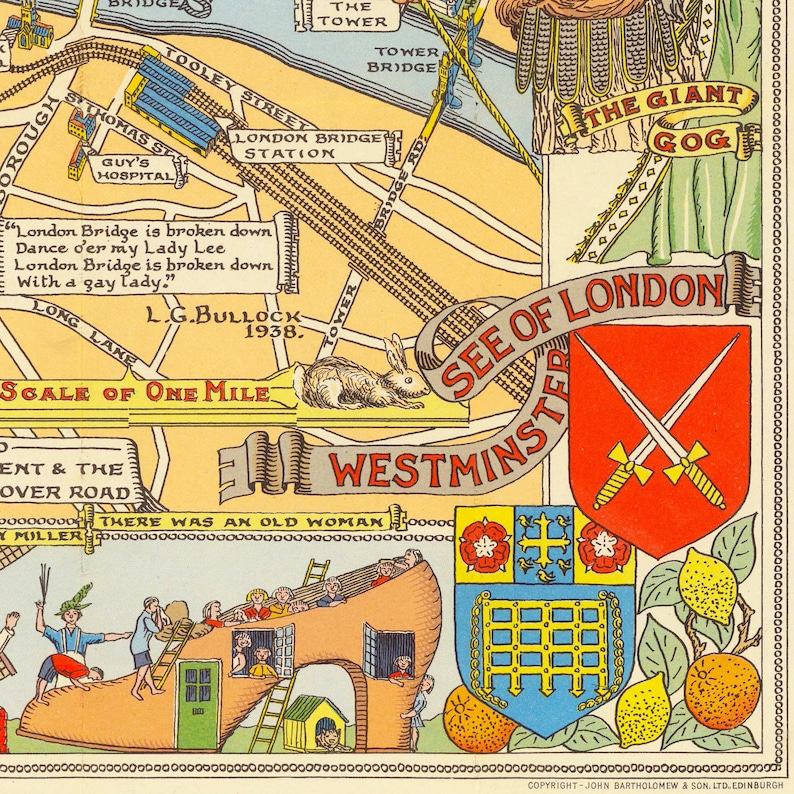 Children's Map of London - Reproduction of 1938 Vintage Wall Art Poster ...