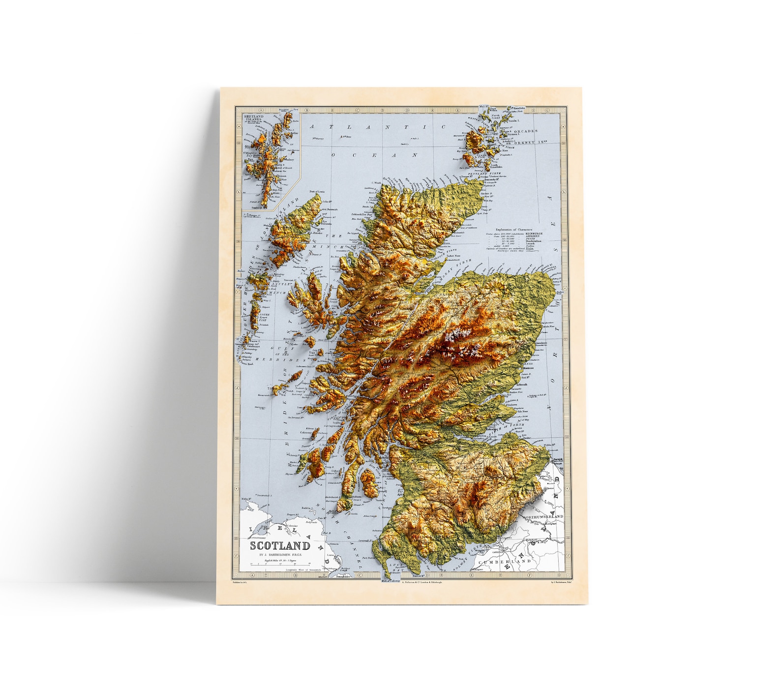 Vintage Map of Scotland - Topographic Bartholomew Map Print - 1871 - 2D ...