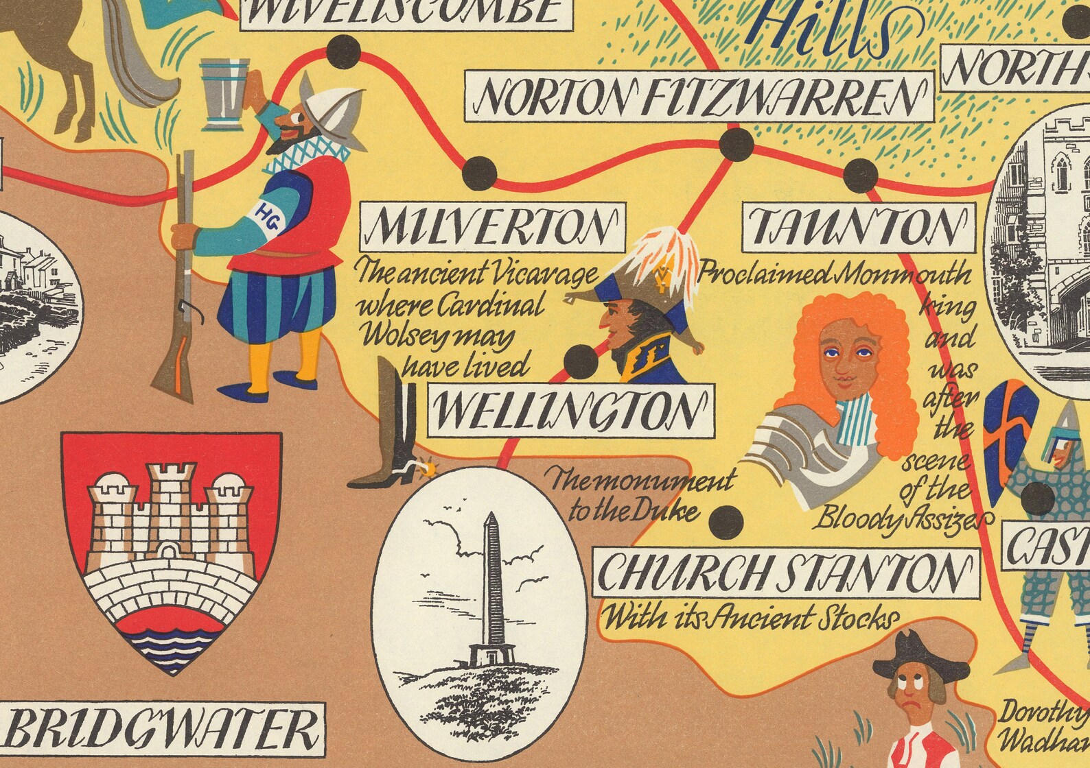 Somerset Map Vintage Pictorial Poster 1950 Old Map Wall - Etsy