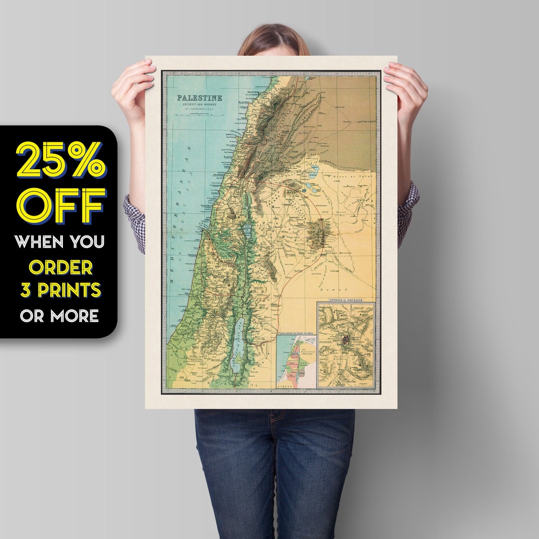 Old Map of Palestine/israel, 1871 . Jerusalem, Israel, Palestine ...