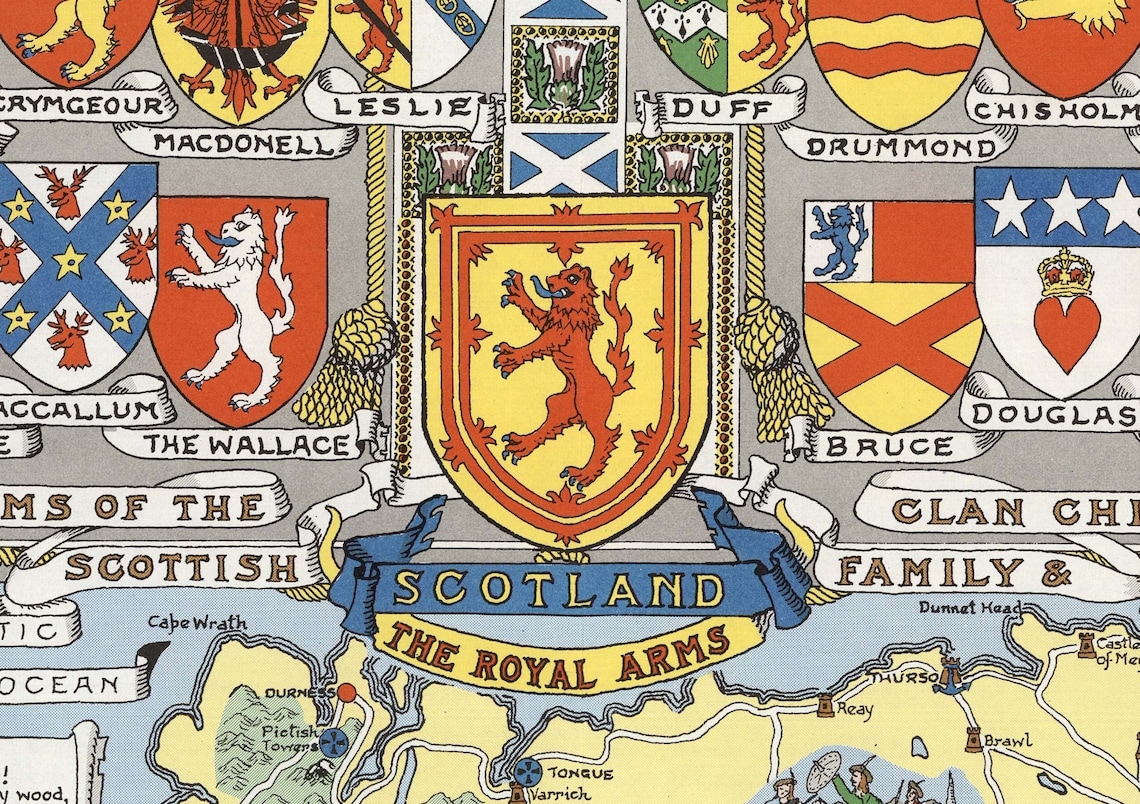 Historical Scotland Map Pictorial Scottish Map Large Map | Etsy UK