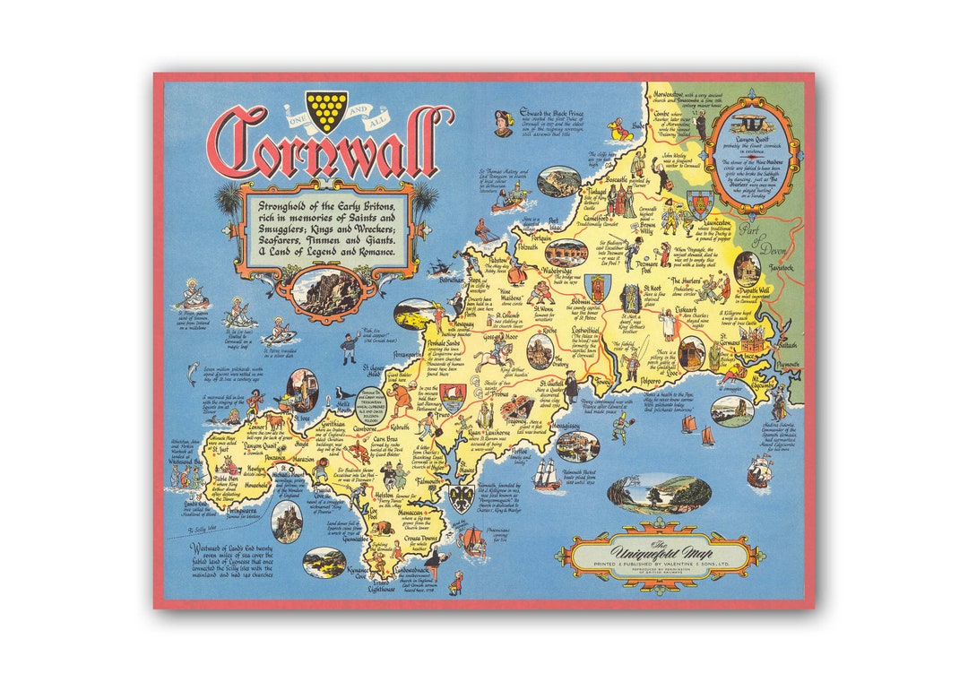 Cornwall, Stronghold of the Early Britons, Pictorial Map | Vintage ...