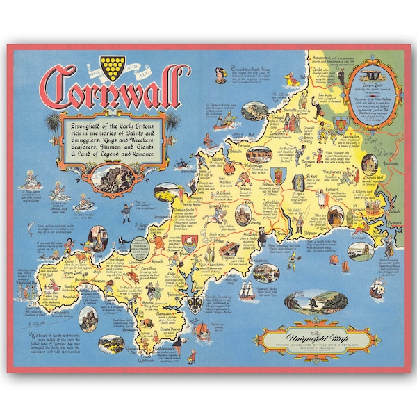Maps Map of Cornwall - Etsy