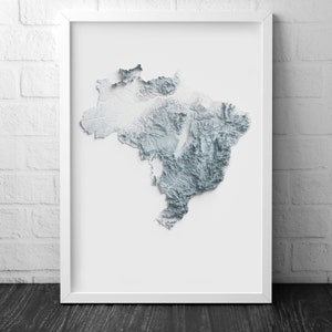 Brazil Art Relief Map 2D Print Brazilian Geology 2D Shaded Relief Map ...