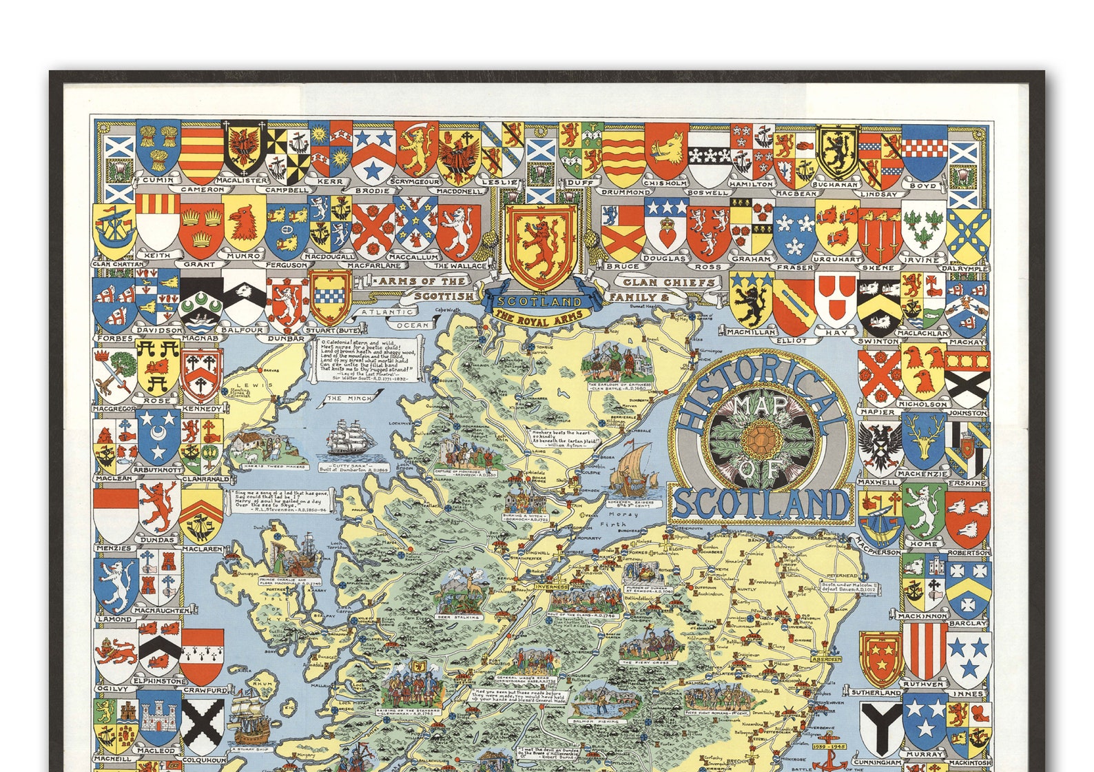 Historical Scotland Map Pictorial Scottish Map Large Map | Etsy UK