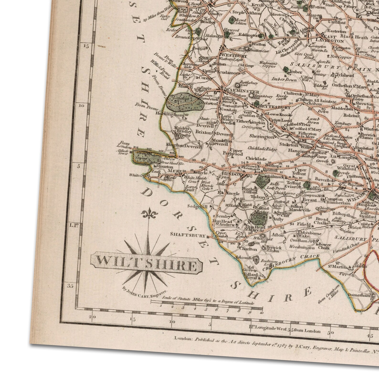 Old Wiltshire Map, 1787 Antique English County Map of Wiltshire, John ...