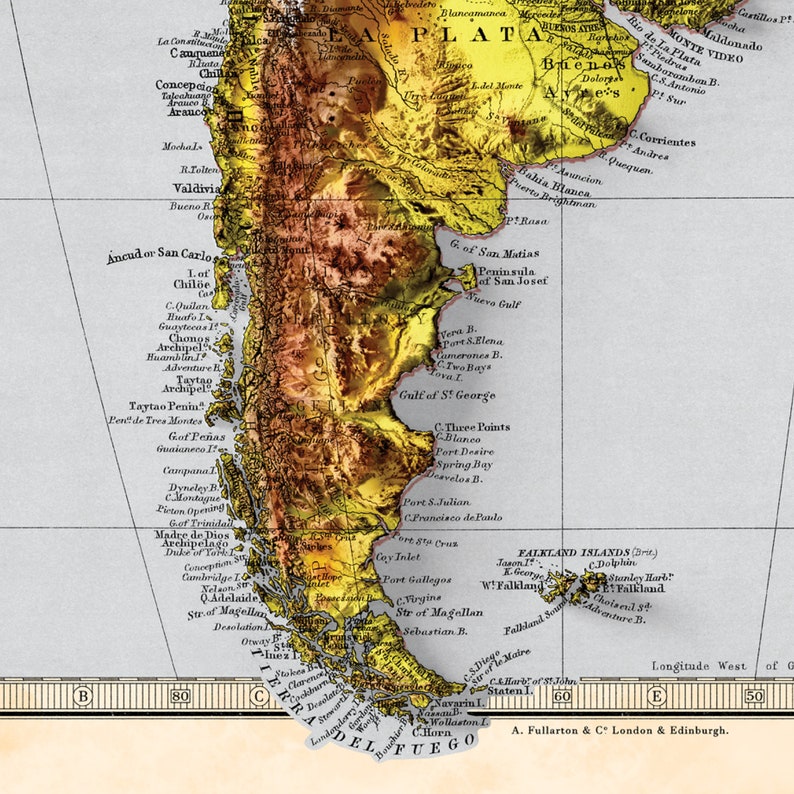 South America Map Elevation Map 2D Giclée Vintage Poster - Etsy UK