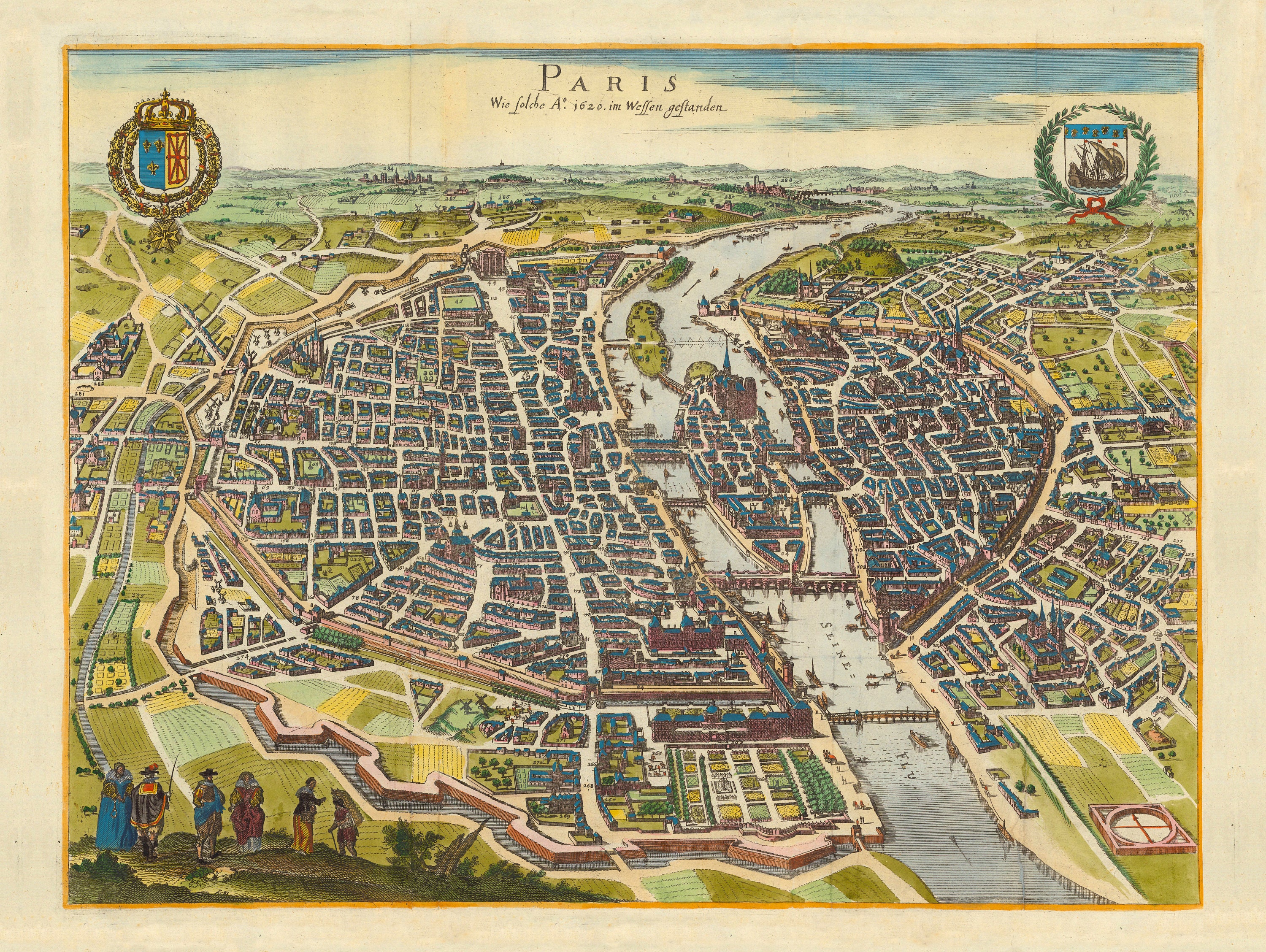 Old Map of Paris, 1655 Map of Paris, France by Caspar Merian, Home ...