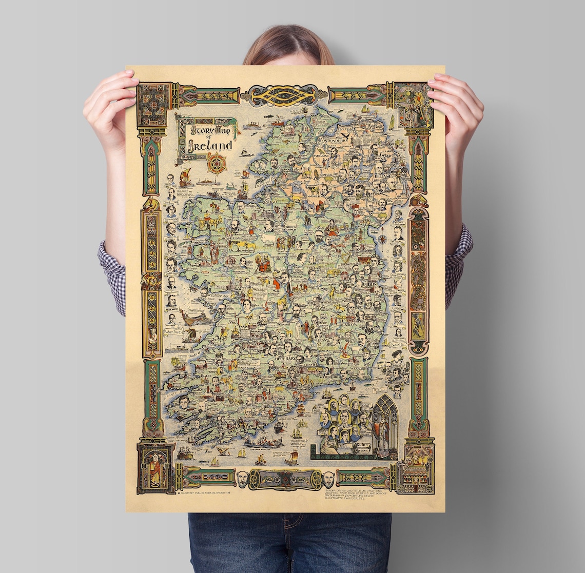 Story Map of Ireland Vintage Pictorial Irish Poster Featuring | Etsy UK