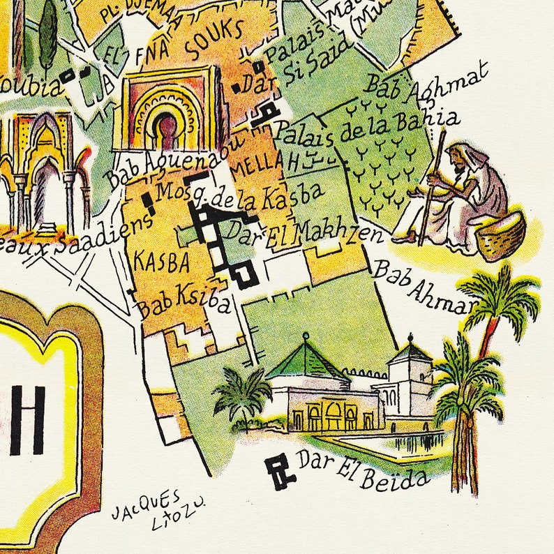 Marrakesh Map Whimsical Morocco Pictorial Poster Medina - Etsy