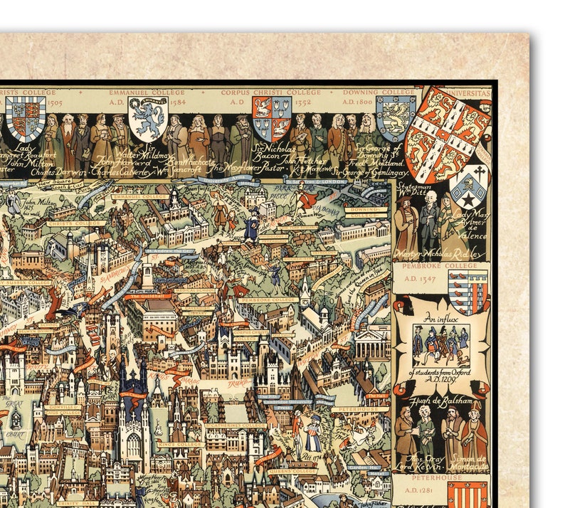 A Pictorial Map of Cambridge Vintage Antique 1948 Old - Etsy UK