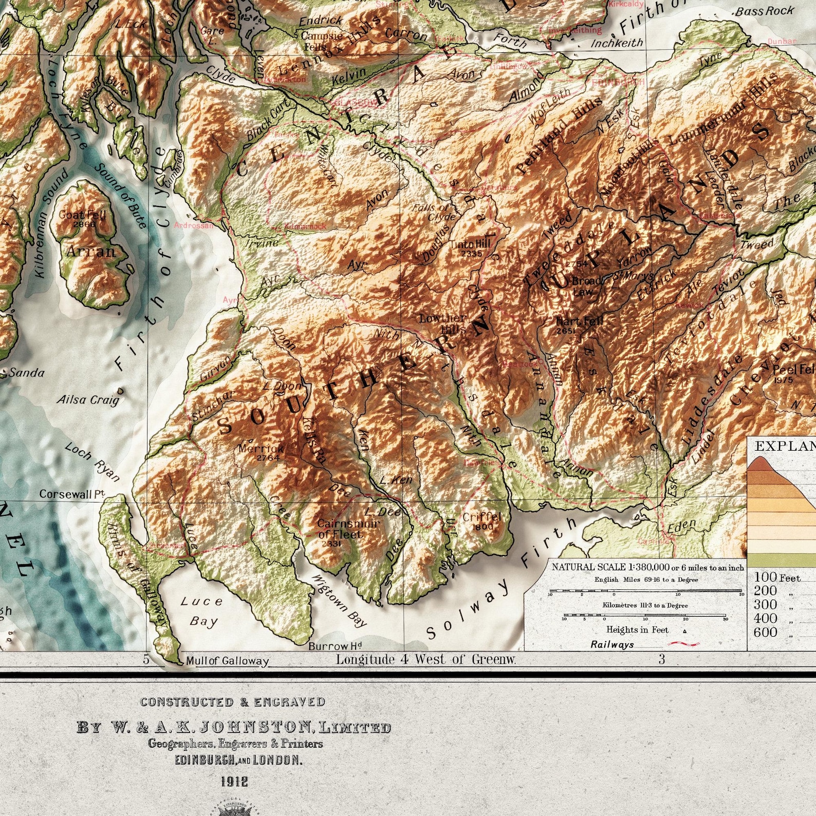 Scotland Bathy-orographical Map - Topographic Print - 1871 - 2D Poster ...
