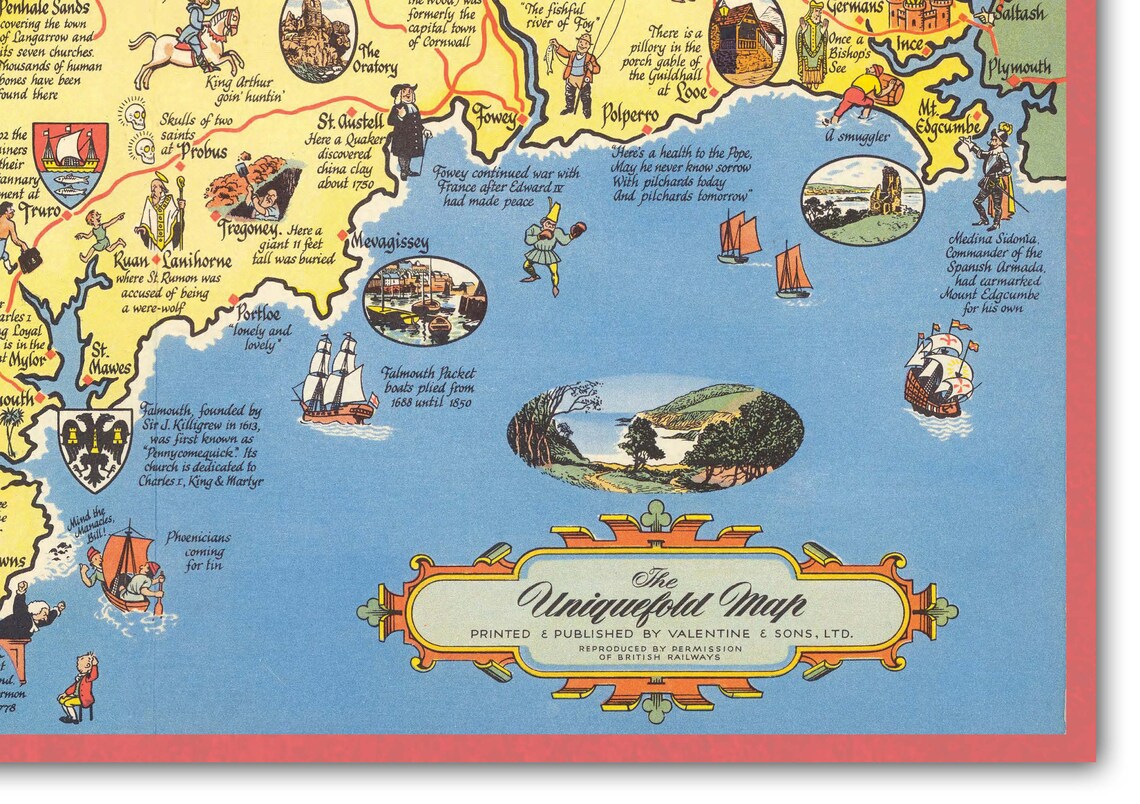 Cornwall, Stronghold of the Early Britons, Pictorial Map | Vintage ...