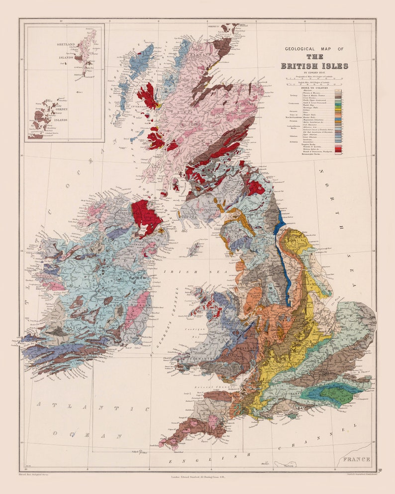 A Geological Map of the British Isles - Vintage Geology Print of the UK ...
