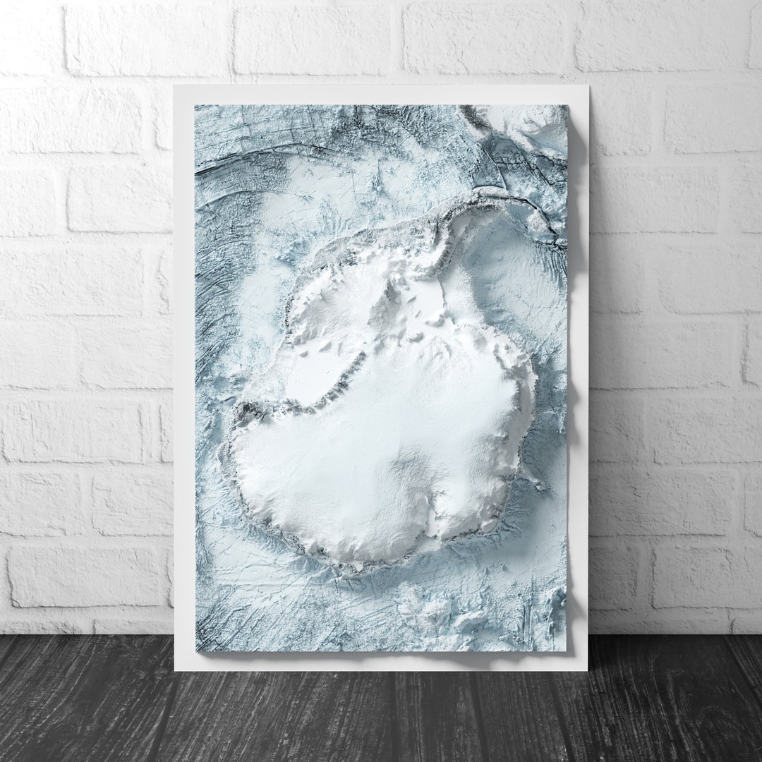 Antarctica Art Relief Map - 2D Bathymetric Print - South Pole Geology ...