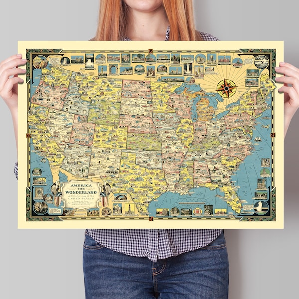 Pictorial Map of America - Etsy