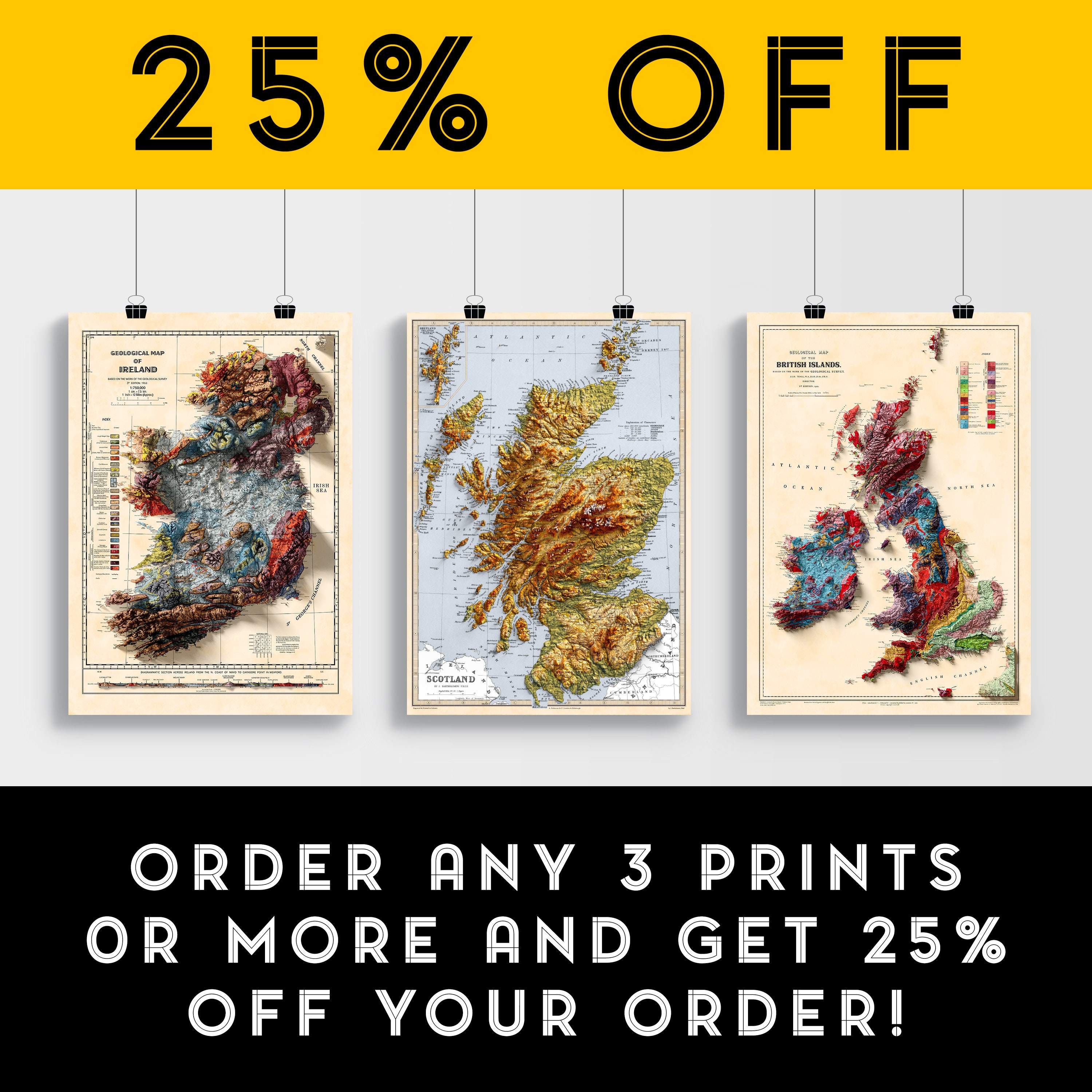 Vintage Map of Scotland - Topographic Bartholomew Map Print - 1871 - 2D ...