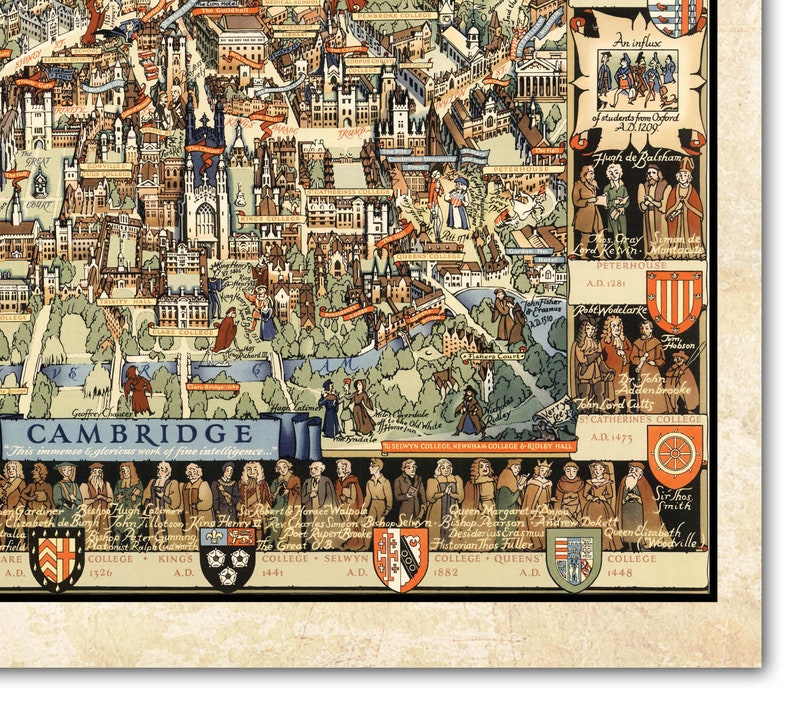 A Pictorial Map of Cambridge Vintage Antique 1948 Old - Etsy UK