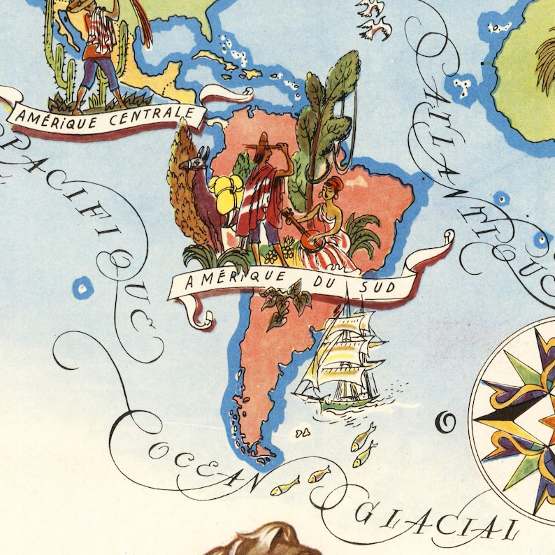 Pictorial Map of the World - Etsy